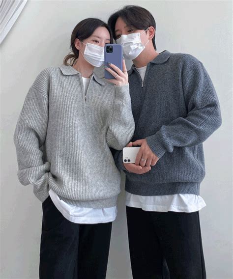 남녀공용 7컬러 프리미엄 캐시미어 하찌 반집업 커플 니트 에이블리