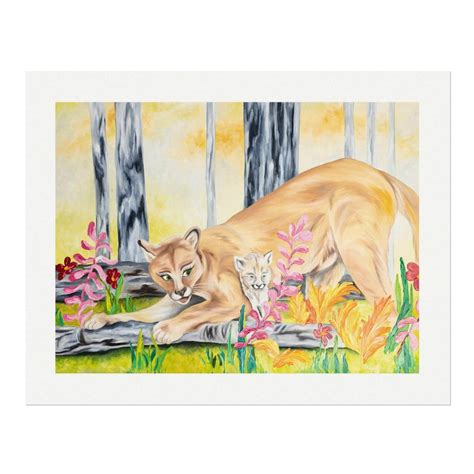 Cougar And Cub Print 14x11 Pinkie Mistry Art