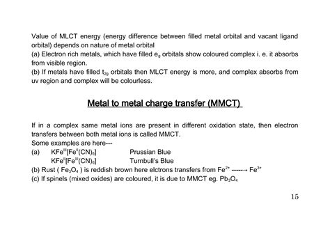 Charge Transfer Spectra Metal To Metal Metal To Ligand Pdf