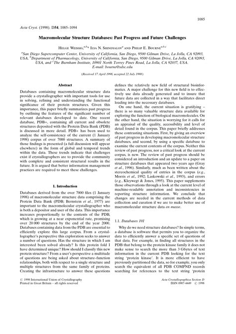 Pdf Macromolecular Structure Databases Past Progress And Future