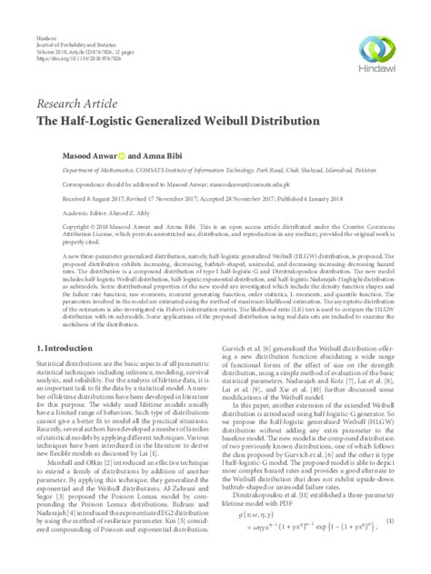 Pdf The Half Logistic Generalized Weibull Distribution
