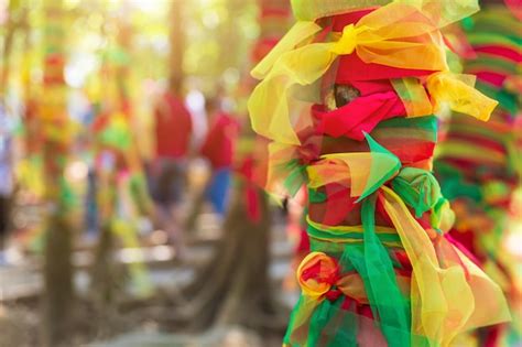 Premium Photo Colorful Fabric Tied On The Trees