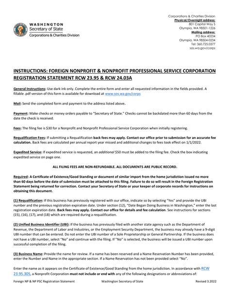 Washington Foreign Nonprofit And Nonprofit Professional Service