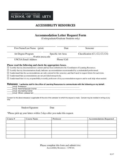 Fillable Online Accessibility Resources Accommodation Letter Request Form Fax Email Print