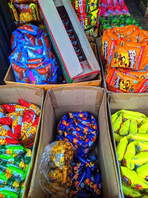 Group Of Assorted Snacks In The Box Editorial Stock Image Image Of