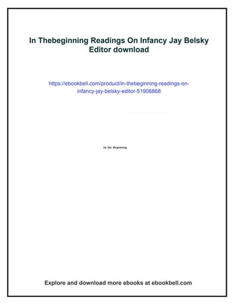 In Thebeginning Readings On Infancy Jay Belsky Editor Pdf