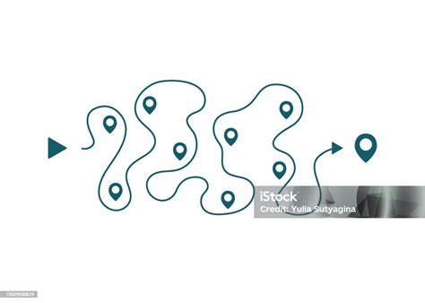 정류장이 있는 길 도로 가도로 목표 경로 맵입니다 여행 계획 여행 계획 시작하고 완료합니다 벡터 일러스트레이션 단일 차선 도로에 대한 스톡 벡터 아트 및 기타 이미지