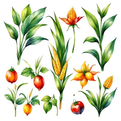 Crops Vector Set White Background Isolated A High Quality Image Modern