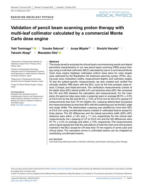 Pdf Validation Of Pencil Beam Scanning Proton Therapy With Multi‐leaf