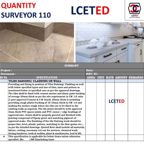 Prepare Boq For Tile Flooring Dadoing Wall Cladding