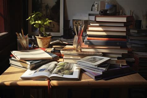 Books And Notebooks On The Table Generative Ai Stock Image Image Of