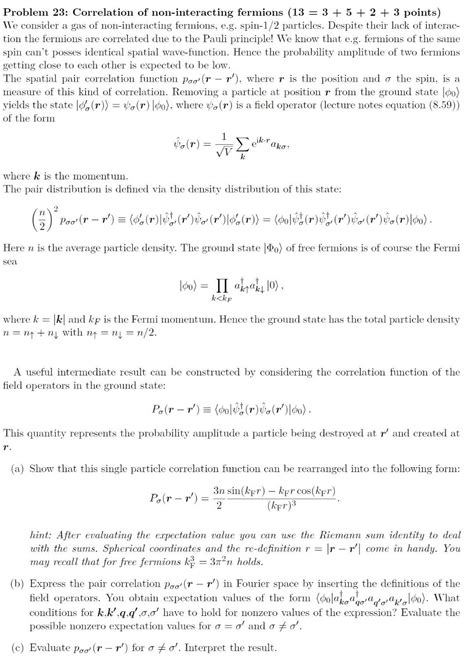 Problem 23 Correlation Of Non Interacting Fermions