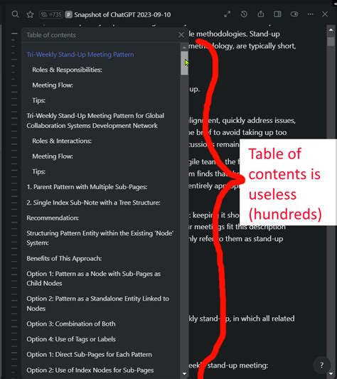 the automatic table of contents is often useless bugs and issues