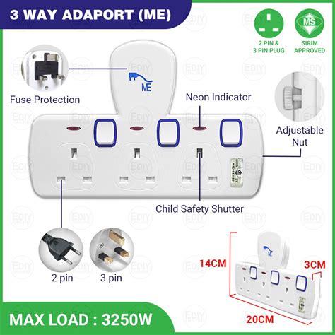 Universal Outlet Adaport T Way Multi Adaptor Pin USB Wall Extension Plug Trailing Socket