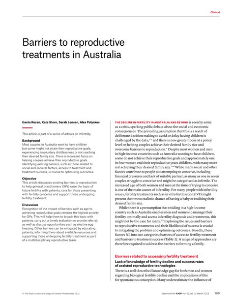 Pdf Barriers To Reproductive Treatments In Australia