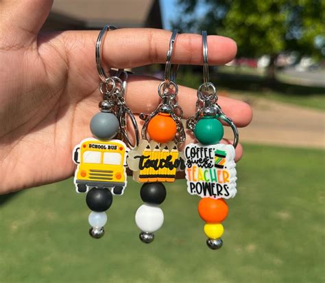 Teacher Keychains School Keychains Focal Bead Keychains Silicone Bead Keychains Teacher