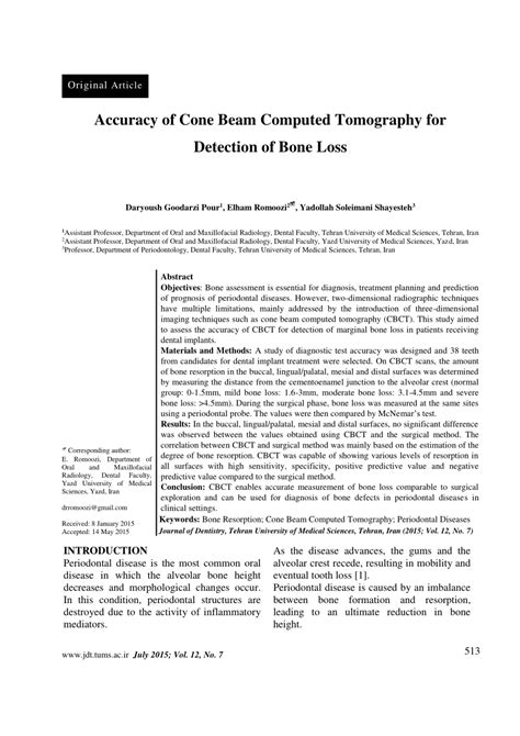 Pdf Accuracy Of Cone Beam Computed Tomography For Detection Of Bone Loss