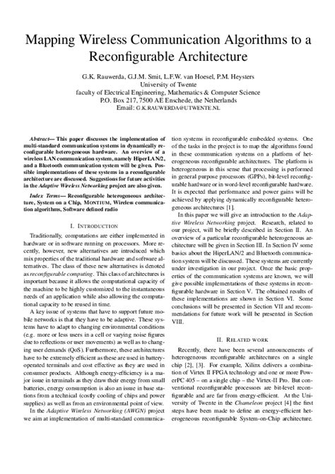 Pdf Mapping Wireless Communication Algorithms To A Reconfigurable Architecture