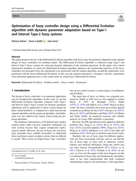 Optimization Of Fuzzy Controller Design Using A Differential Evolution Pdf Fuzzy Logic