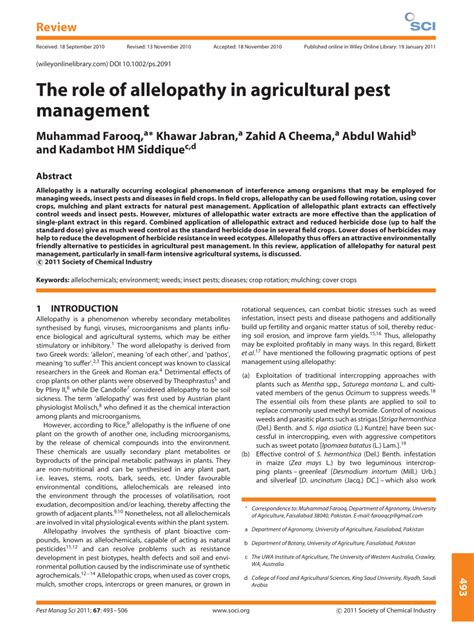 Pdf The Role Of Allelopathy In Agricultural Pest Management