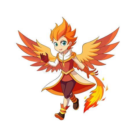 Chibi Phoenix Warrior Character With Fire Wings And Tail Illustration