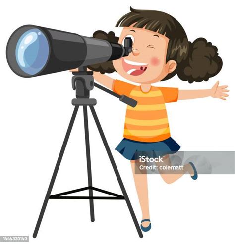 망원경을 통해 보는 소녀 과학에 대한 스톡 벡터 아트 및 기타 이미지 과학 교육 귀여운 Istock