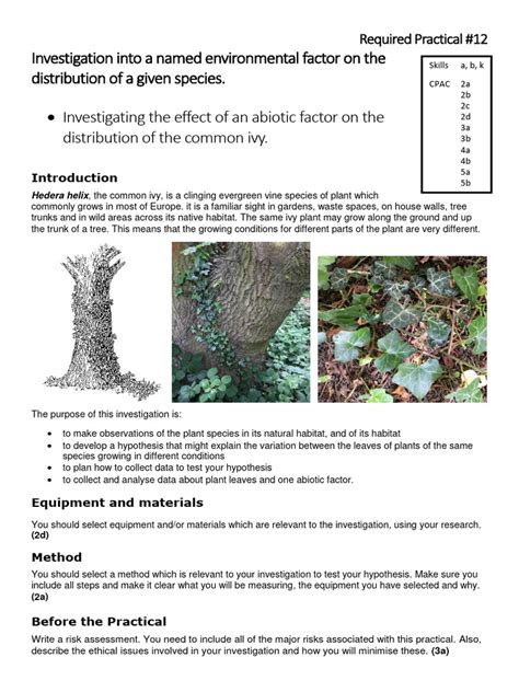 Required Practical 12 Field Investigation Pag Pdf Hypothesis Null Hypothesis
