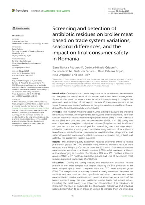 Pdf Screening And Detection Of Antibiotic Residues On Broiler Meat Based On Trade System