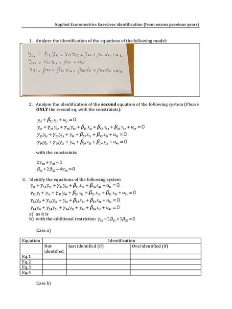 Analysis Of Identification In Simultaneous Equation Models From Past Econometrics Exams Pdf