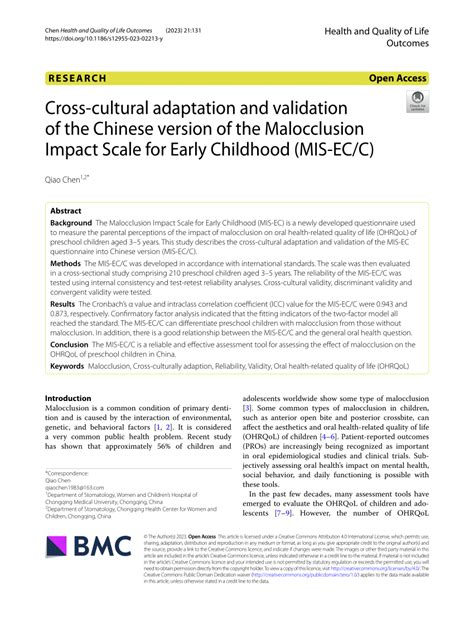 Pdf Cross Cultural Adaptation And Validation Of The Chinese Version
