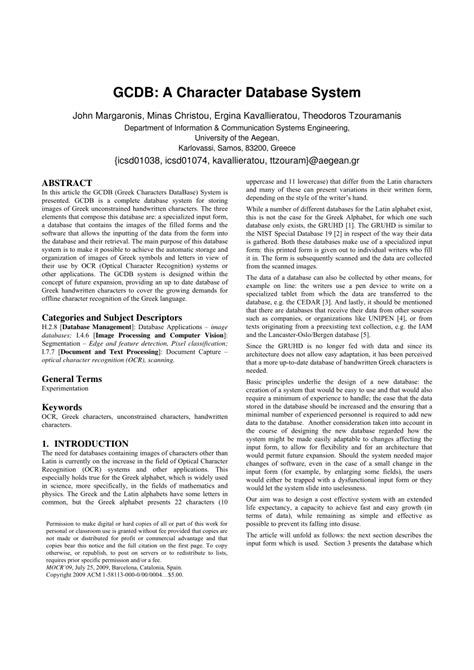 Pdf Gcdb A Character Database System
