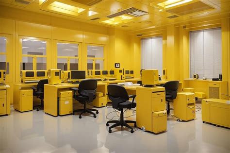 Premium Ai Image Yellow Computer Room