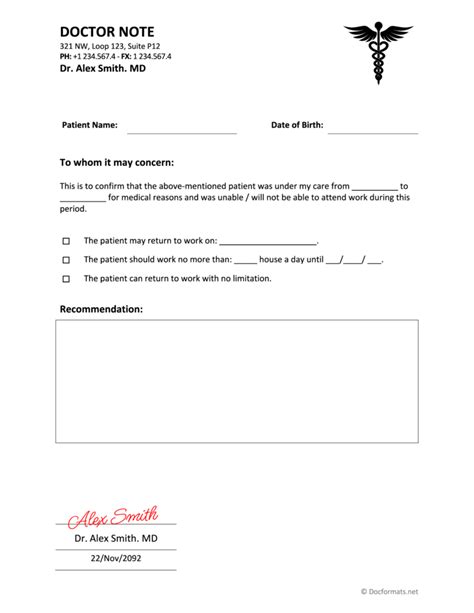 Free Doctor Note Templates For Work And School Docformats