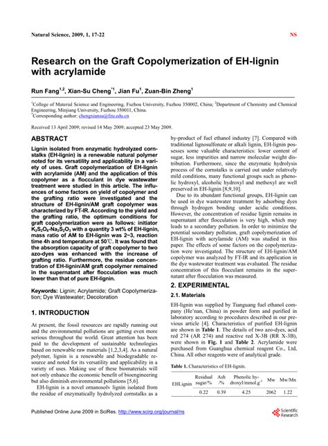 Pdf Research On The Graft Copolymerization Of Eh Lignin With Acrylamide