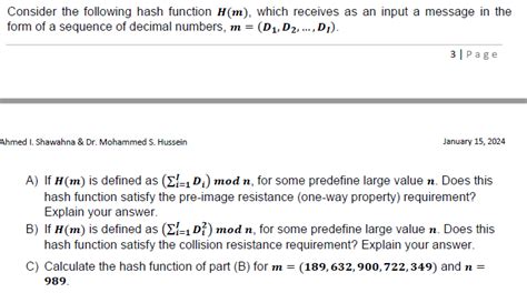 Solved Consider The Following Hash Function H M Which Chegg Com