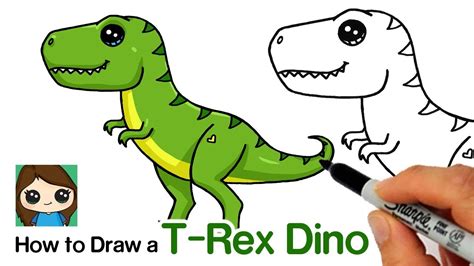 How To Draw A T Rex Dinosaur Easy cartoon dinosaur drawing easy ใหม