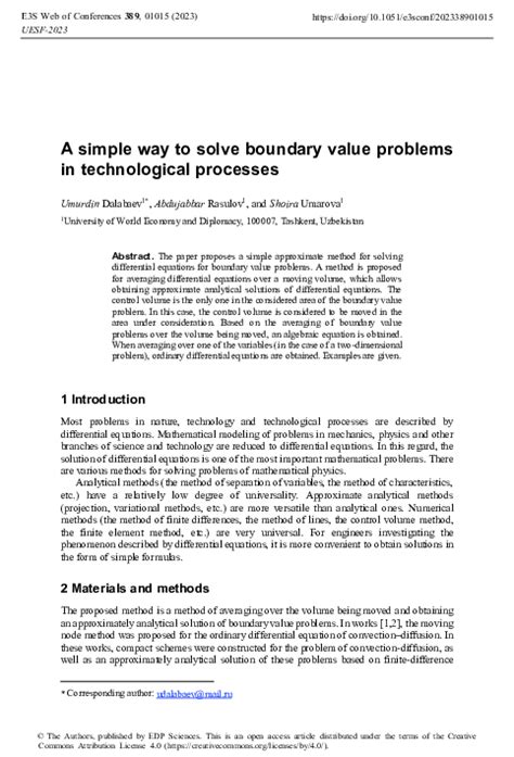 Pdf A Simple Way To Solve Boundary Value Problems In Technological