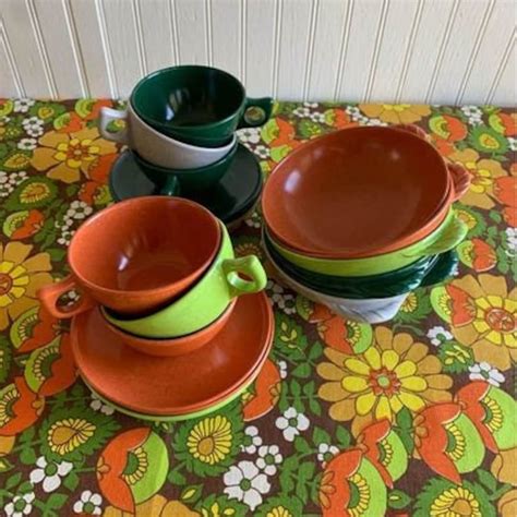 Vintage 60s Melmac Branchell Plastic Bowls Cups And Saucers Etsy