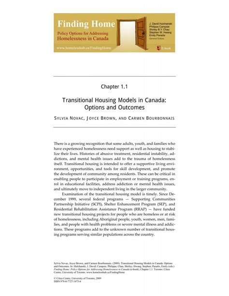 Transitional Housing Models In Canada Options And Outcomes