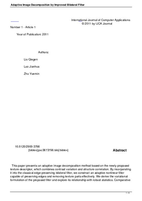 Pdf Adaptive Image Decomposition By Improved Bilateral Filter
