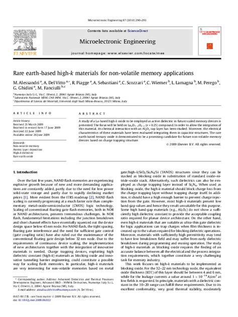 Pdf Rare Earth Based High K Materials For Non Volatile Memory Applications Michele Perego
