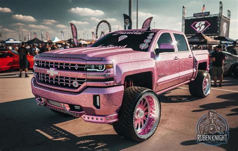 Pink Truck In A Parking Lot Hot Pink Chevy Pink Lifted Chevy Trucks