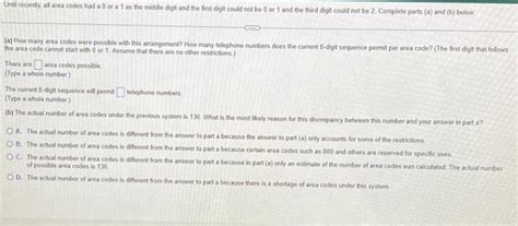 Solved A How Many Area Codes Were Possible With This Chegg Com