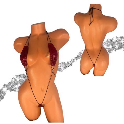 Micro Slingshot Bikini Adjustable Burgundy Holographic Shatter Glass
