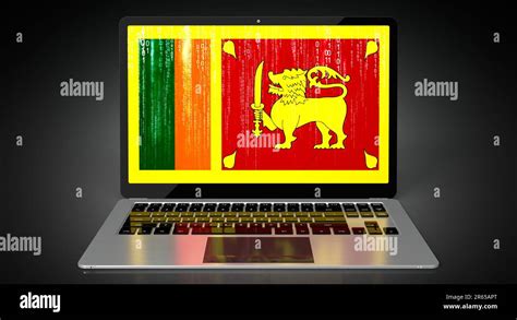 Sri Lanka Country Flag And Binary Code On Laptop Screen 3d