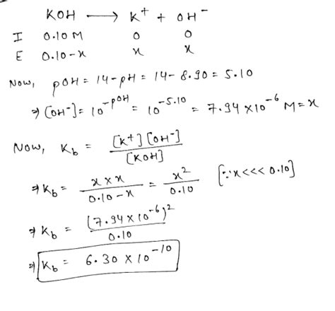 if 0 10m solution of a weak base has a ph of 8 90 find the kb for