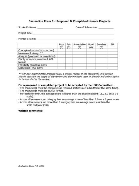 Project Evaluation Form 2 Free Templates In Pdf Word Excel Download