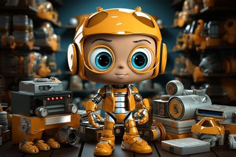 Premium Photo Cute Robot Assistant Cartoon Character