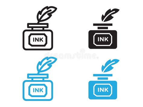 Ink And Quill Icon Black And White Vector Outline Sign Stock Vector