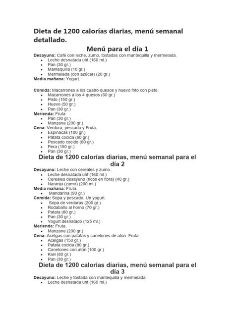 Dieta De 1200 Calorías Diarias Pdf Cocina Occidental Cocina